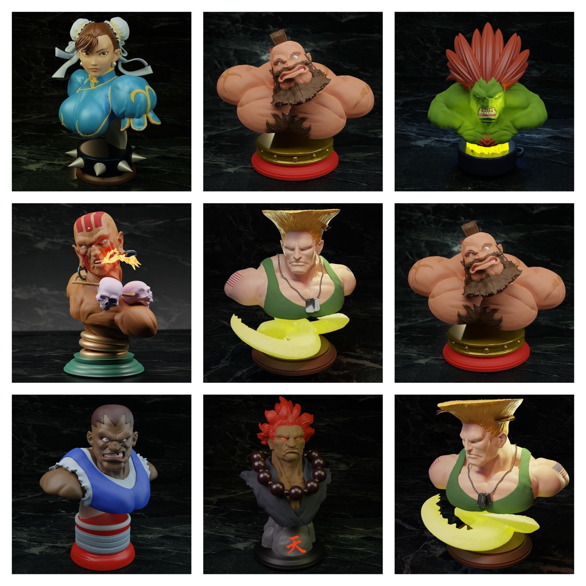 Street fighter bust Pack 3d printing stl files - 3D PRINT MAKER CLUB